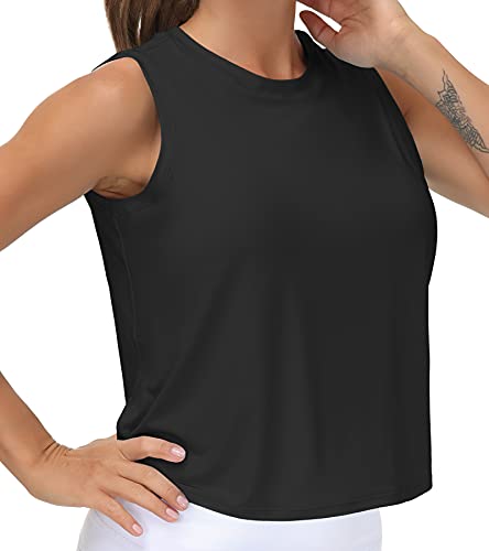 Ice Silk Workout Tops for Women Quick Dry Muscle Gym Running Shirts Sleeveless Flowy Yoga Tank Tops (Black, Small)