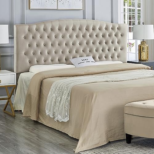 24KF Velvet Upholstered Tufted Button King Headboard and Comfortable Fashional Padded King/California King Size headboard-Taupe