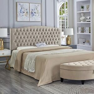 24KF Velvet Upholstered Tufted Button King Headboard and Comfortable Fashional Padded King/California King Size headboard-Taupe