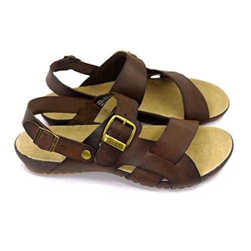 Harssidanzar Mens Leather Sandals Adjustable Ankle Strap sandals GM205,Brown,Size 9