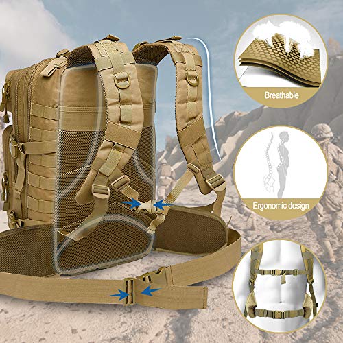 EMDMAK Military Tactical Backpack, 42L Large Military Pack Army 3 Day Assault Pack Molle Bag Rucksack for Outdoor Hiking Camping Hunting