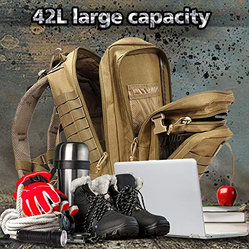 EMDMAK Military Tactical Backpack, 42L Large Military Pack Army 3 Day Assault Pack Molle Bag Rucksack for Outdoor Hiking Camping Hunting