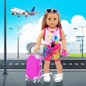 ZITA ELEMENT 24 Pcs 18 Inch Girl Doll Accessories Suitcase Luggage Travel Set Including 18 Inch Doll Clothes Luggage Pillow Blindfold Sunglasses Camera Computer Cell Phone Ipad and Other Stuff