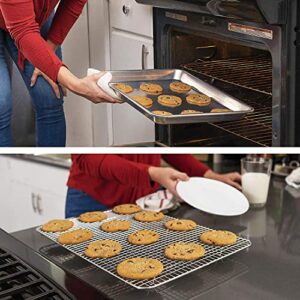 Oven-Safe Baking Pan with Cooling Rack Set - Quarter Sheet Pan Size - Includes Premium Aluminum Baking Sheet and 100% Stainless Steel Baking Rack for Oven - Durable, Easy Clean, Commercial Quality