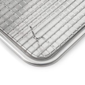 Oven-Safe Baking Pan with Cooling Rack Set - Quarter Sheet Pan Size - Includes Premium Aluminum Baking Sheet and 100% Stainless Steel Baking Rack for Oven - Durable, Easy Clean, Commercial Quality