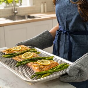 Oven-Safe Baking Pan with Cooling Rack Set - Quarter Sheet Pan Size - Includes Premium Aluminum Baking Sheet and 100% Stainless Steel Baking Rack for Oven - Durable, Easy Clean, Commercial Quality