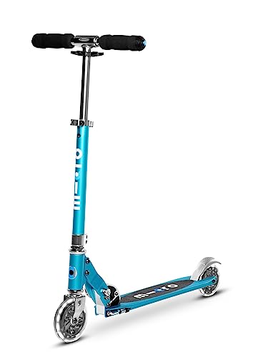 Micro Kickboard - Sprite LED, 2 Wheeled, Fold-to-Carry, Lightweight Swiss-Designed Micro Scooter with Light-Up Wheels for Children and Teens, Ages 6+, Ocean Blue