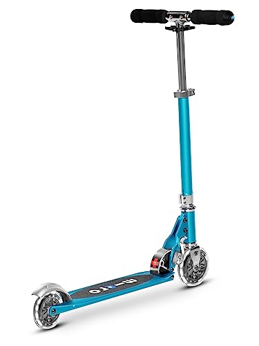 Micro Kickboard - Sprite LED, 2 Wheeled, Fold-to-Carry, Lightweight Swiss-Designed Micro Scooter with Light-Up Wheels for Children and Teens, Ages 6+, Ocean Blue