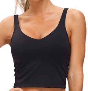 women’s longline sports bra wirefree padded medium support yoga bras gym running workout tank tops (black, large)