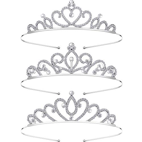 WILLBOND 3 Pieces Girls Crystal Tiara Heart Rhinestone Tiara Crown Princess Crystal Headband for Wedding Prom Birthday Party