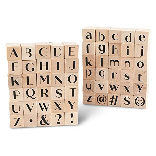 Wood Rubber Stamps, Alphabet Stamp Set (0.6 x 0.6 x 0.9 Inches, 60 Pieces)