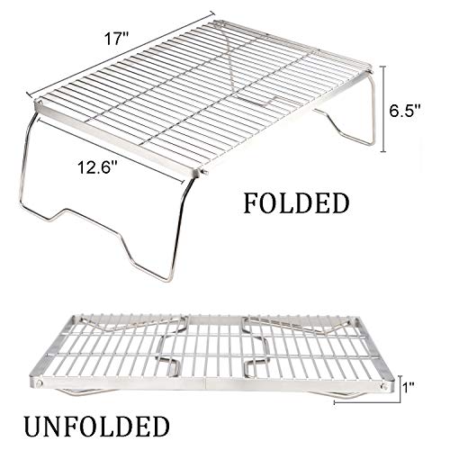 ZORMY Folding Campfire Grill,304 Stainless Steel Grate,Heavy Duty Portable Camping Grill with Legs Carrying Bag,Gas BBQ Grill Grate for Backpacking, Hiking, Picnics, Fishing