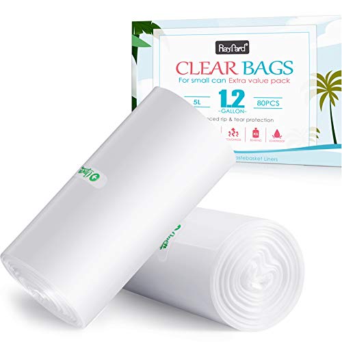 1.2 Gallon 80 Counts Strong Trash Bags Garbage Bags by RayPard, fit 4.5-5 Liter, 0.8-1.6 and 1-1.5 Gal trash Bin Liners for Home Office Kitchen Bathroom Bedroom, Clear