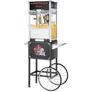 commercial popcorn machine w/cart 12oz - 12 oz black glass stainless steel