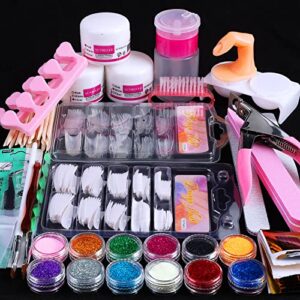 nail kit set professional acrylic with everything, 12 glitter acrylic powder kit nail art tips nail art decoration, diy nail art tool nail supplies acrylic nail kit for beginners (beginners)