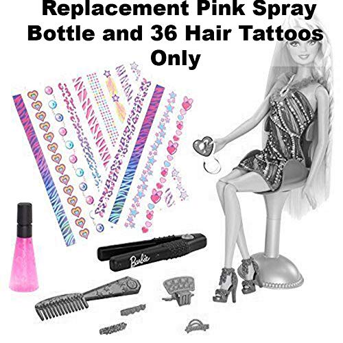 Replacement Parts for Hair Tattoos Barbie - Barbie Hair Tattoos Doll Playset BDB19 ~ Includes Pink Spray Bottle and 36 Hair Tattoos