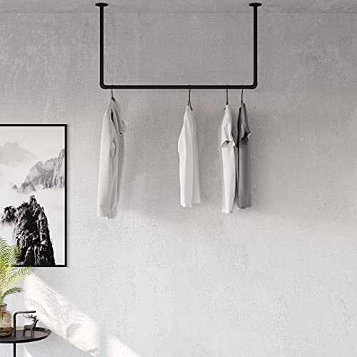 pamo clothes rail industrial loft design - HANG LOW - clothing rack for walk-in wardrobe I bedroom or bath - clothes rack made of black sturdy water pipes/ tubes with wall mounting