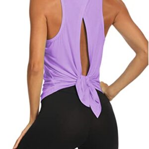 Bestisun Women's Athletic Yoga Shirt, Sleeveless Gym & Dance Top, Light Purple M