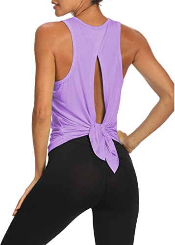 Bestisun Women's Athletic Yoga Shirt, Sleeveless Gym & Dance Top, Light Purple M