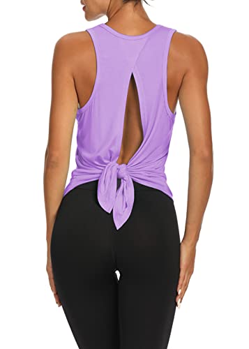 Bestisun Women's Athletic Yoga Shirt, Sleeveless Gym & Dance Top, Light Purple M