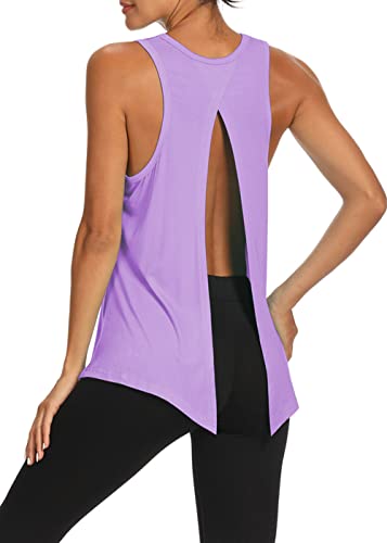 Bestisun Women's Athletic Yoga Shirt, Sleeveless Gym & Dance Top, Light Purple M