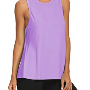 Bestisun Women's Athletic Yoga Shirt, Sleeveless Gym & Dance Top, Light Purple M