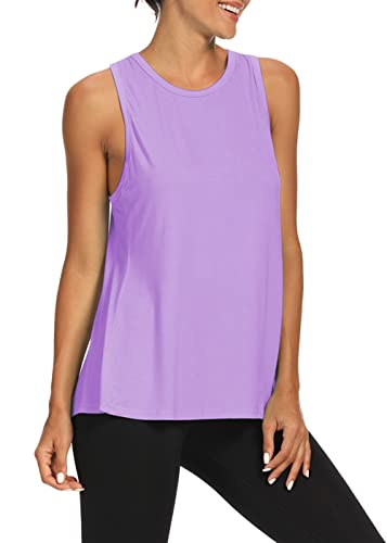 Bestisun Women's Athletic Yoga Shirt, Sleeveless Gym & Dance Top, Light Purple M