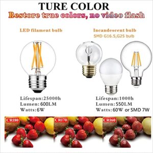 LiteHistory Dimmable Wall sconces Edison Bulb G16.5 6W Equal 60 watt AC120V Warm 2700K E26 Light Bulb for Pendant,Chandeliers,Vanity, 600lm 6Pack