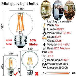 LiteHistory Dimmable Wall sconces Edison Bulb G16.5 6W Equal 60 watt AC120V Warm 2700K E26 Light Bulb for Pendant,Chandeliers,Vanity, 600lm 6Pack