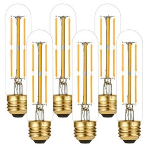 litehistory dimmable e26 edison bulb, ac120v warm white 2700k light bulbs, 6w equal 60 watt 600lm tubular t10 led for rustic pendant,chandeliers,wall sconces,vanity 6pack