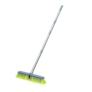 phyex upgraded 18" push broom with adjustable long handle, total length is 55", multi-surface floor scrub brush for cleaning deck, patio, garage, driveway