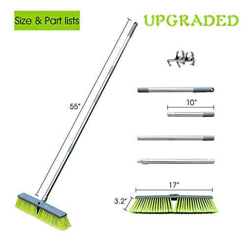 PHYEX Upgraded 18" Push Broom with Adjustable Long Handle, Total Length is 55", Multi-Surface Floor Scrub Brush for Cleaning Deck, Patio, Garage, Driveway