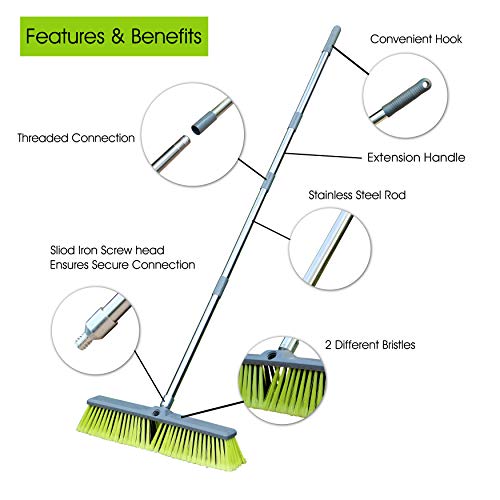 PHYEX Upgraded 18" Push Broom with Adjustable Long Handle, Total Length is 55", Multi-Surface Floor Scrub Brush for Cleaning Deck, Patio, Garage, Driveway