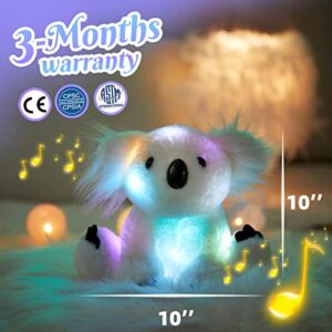 Glow Guards Musical Light up White Koala Stuffed Animal LED Singing Wildlife Soft Plush Toy with Night Lights Lullabies Birthday Idea Gift for Toddlers Kids, 10''