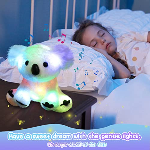 Glow Guards Musical Light up White Koala Stuffed Animal LED Singing Wildlife Soft Plush Toy with Night Lights Lullabies Birthday Idea Gift for Toddlers Kids, 10''