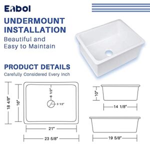 24 Undermount Kitchen Sink - Enbol 24x18 inch Undermount White Porcelain Kitchen Sink Single Bowl with Strainer PU2318