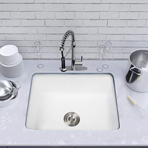 24 Undermount Kitchen Sink - Enbol 24x18 inch Undermount White Porcelain Kitchen Sink Single Bowl with Strainer PU2318