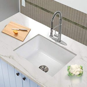 24 Undermount Kitchen Sink - Enbol 24x18 inch Undermount White Porcelain Kitchen Sink Single Bowl with Strainer PU2318