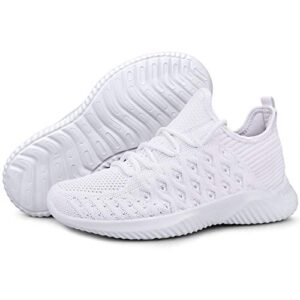 Feethit Womens Slip On Walking Shoes Non Slip Running Shoes Breathable Workout Shoes Lightweight Gym Sneakers White Size 10