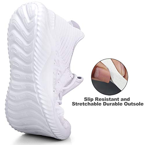 Feethit Womens Slip On Walking Shoes Non Slip Running Shoes Breathable Workout Shoes Lightweight Gym Sneakers White Size 10