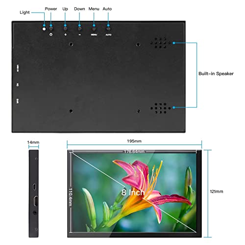 ELECROW Mini Monitor 8 Inch Portable Monitor Small LCD Display 1280x800 USB Powered Screen Compatible with Raspberry Pi Laptop PC Jetson Nano Game Consoles (Not-Touchscreen)