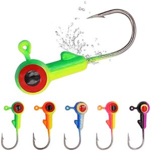 round-jig-heads-for-fishing-painted-jigheads-walleye-bass crappie fishing jig hooks 3/8 oz 1/4 oz 3/16 oz 1/8 oz 1/16 oz assortment 25-50 pack