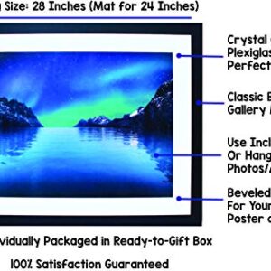 Black 22x28 Gallery Poster Frame with 18x24 Mat - Wide Molding - Includes Attached Vertical and Horizontal Hanging Hardware - Crystal Clear Plexiglass Front - Display 22 x 28 Inch Picture or Art