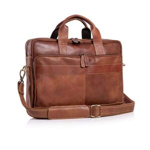 komalc 16 inch leather briefcases laptop messenger bags for men and women best office school college satchel bag