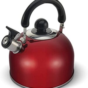 ELITRA Whistling Tea Kettle - Stainless Steel Tea Pot with Stay Cool Handle - 2.6 Quart / 2.5 Liter - (RED)