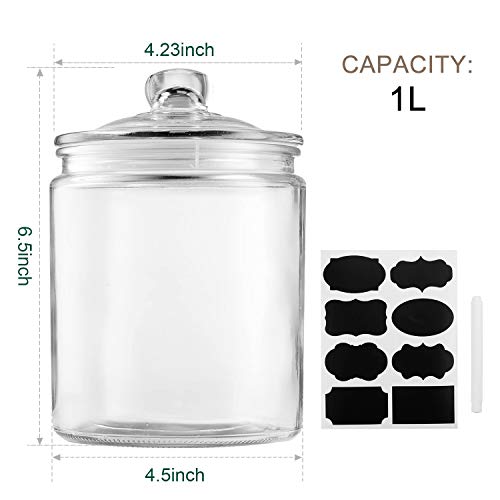 Glass Jars 32oz,Maredash Candy Jar with Lid For Household,Food Grade Clear Jars (6 Pack)