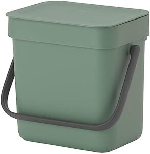 brabantia sort & go food trash can (0.8 gal/fir green) small countertop kitchen compost caddy with handle & removable lid, easy clean