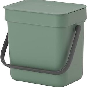 Brabantia Sort & Go Food Trash Can (0.8 Gal/Fir Green) Small Countertop Kitchen Compost Caddy with Handle & Removable Lid, Easy Clean