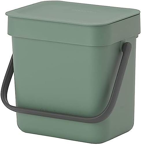 Brabantia Sort & Go Food Trash Can (0.8 Gal/Fir Green) Small Countertop Kitchen Compost Caddy with Handle & Removable Lid, Easy Clean