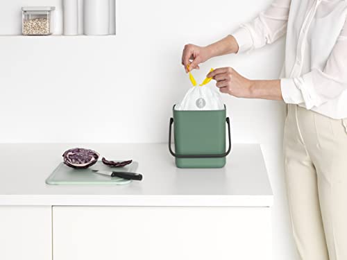 Brabantia Sort & Go Food Trash Can (0.8 Gal/Fir Green) Small Countertop Kitchen Compost Caddy with Handle & Removable Lid, Easy Clean